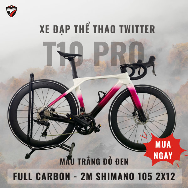 Xe đạp Road Twitter T10 Pro Max Shimano 105 Full Carbon màu trắng đỏ ...